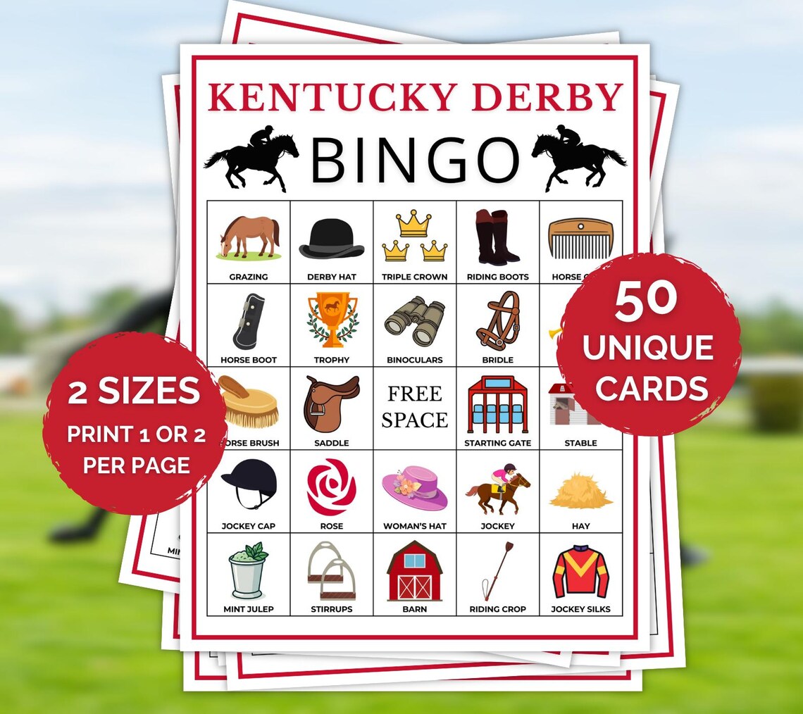 50 Kentucky Derby Bingo Cards, Kentucky Derby Party Game, Horse Racing ...