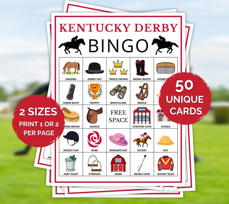 50 Kentucky Derby Bingo Cards, Kentucky Derby Party Game, Horse Racing ...