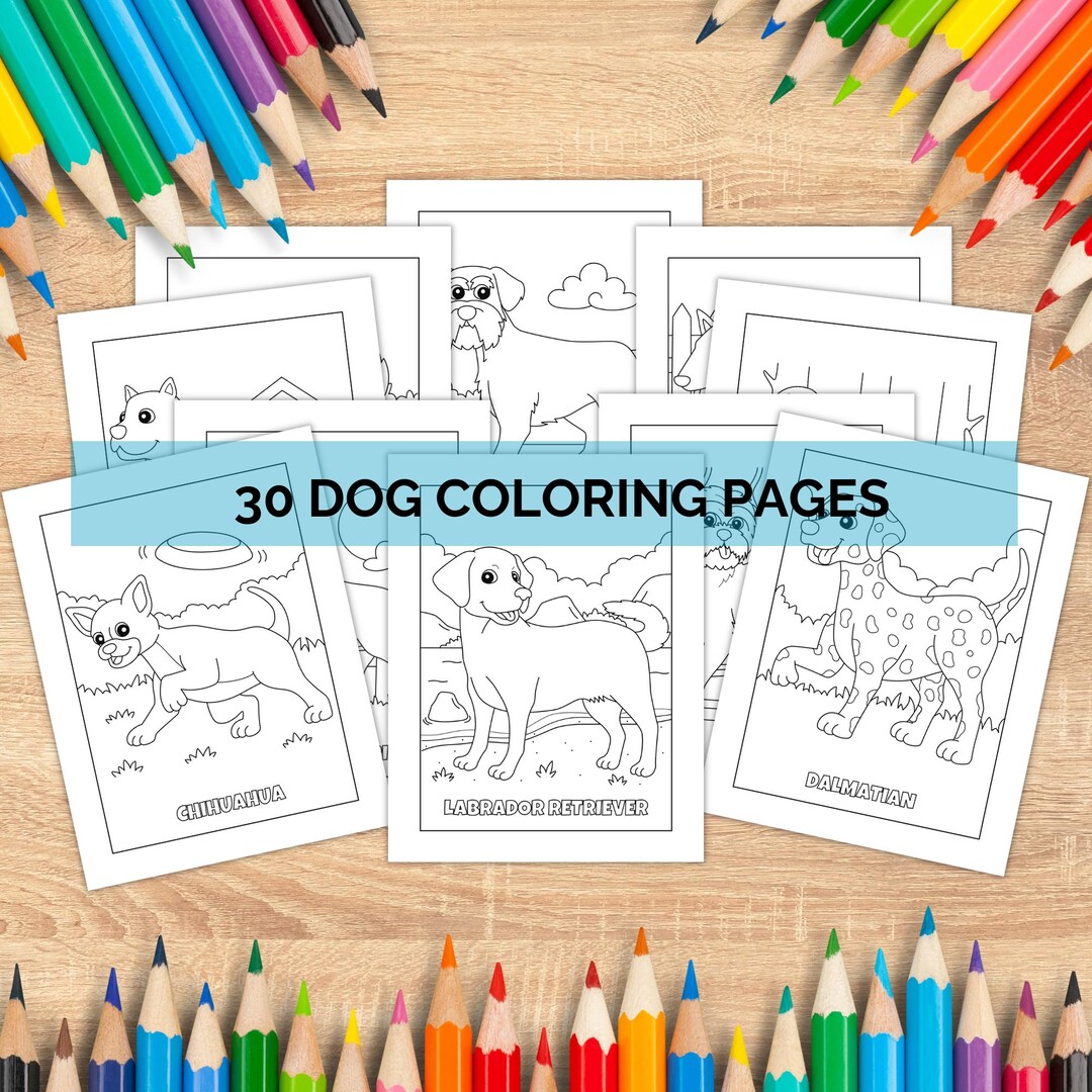 Dog Coloring Pages 30 Cute Designs Dog Coloring Book for Kids & Adults ...