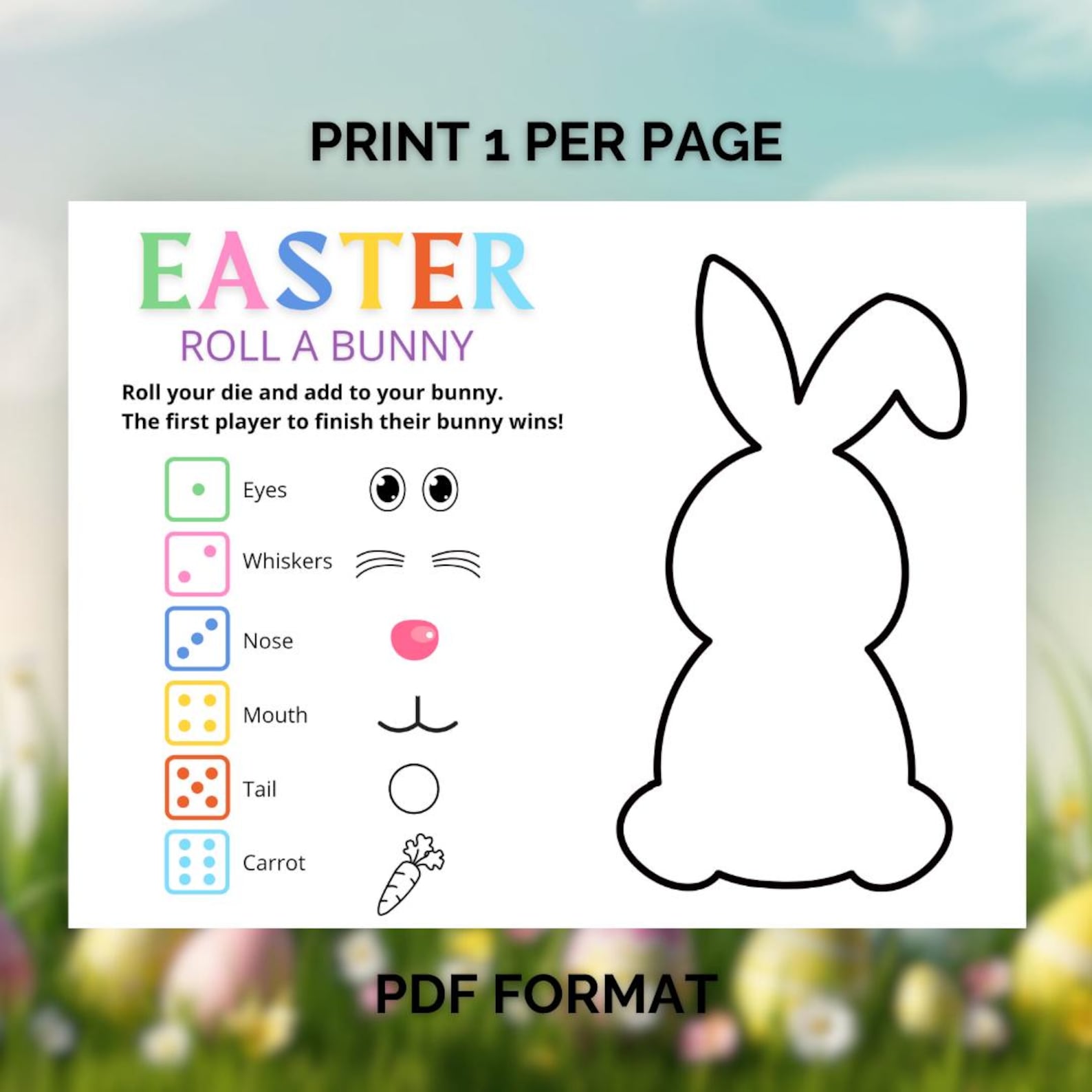 Easter Roll a Bunny Game Printable, Easter Dice Game for Kids, Spring ...