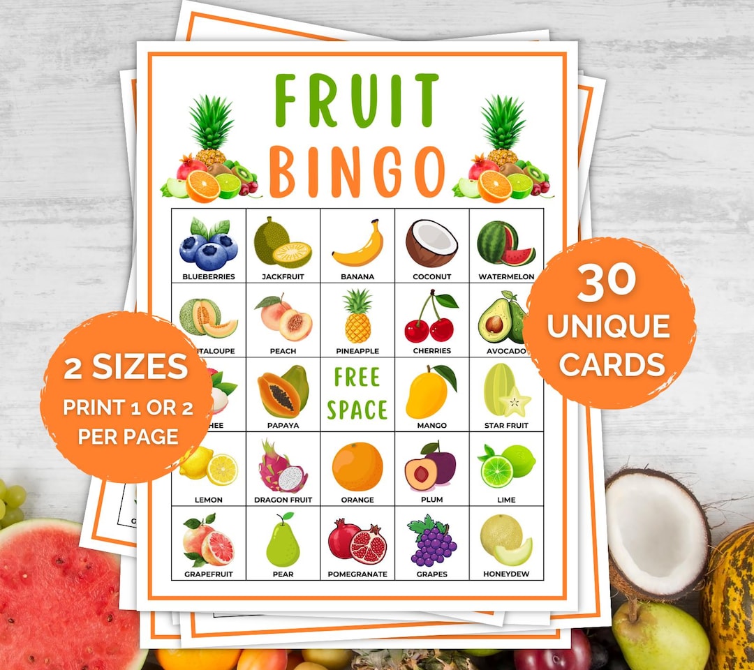 30 Fruit Bingo Cards, Fruit Bingo Printable, Fruit Party Game ...