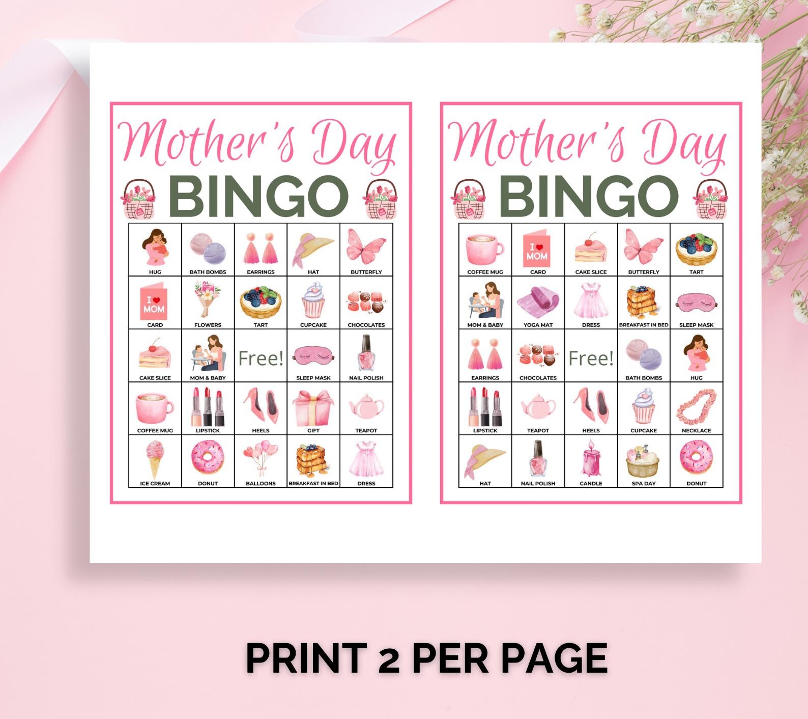 40 Printable Mother's Day Bingo Cards, Mother's Day Bingo, Mother's Day ...