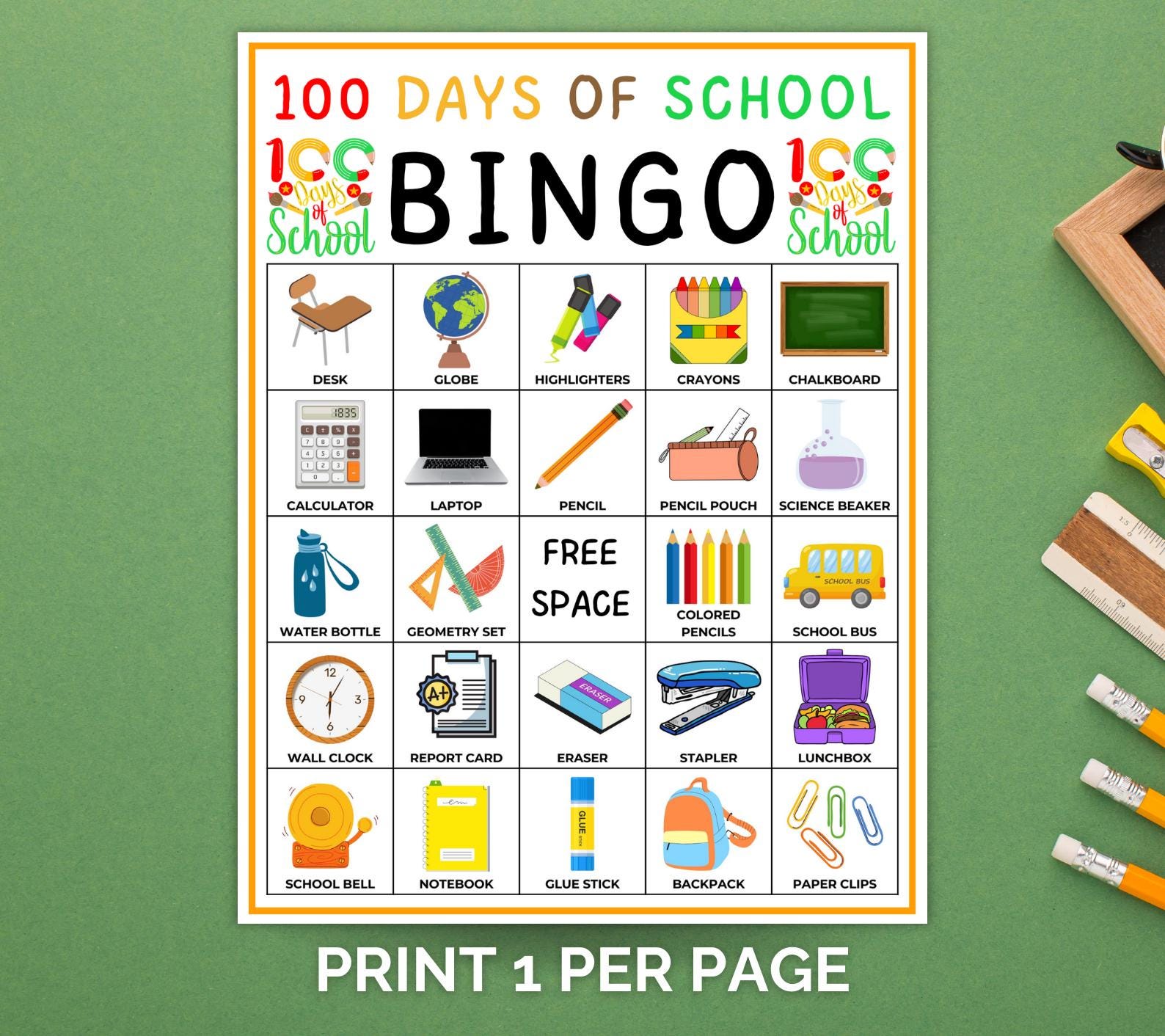 100 Days of School Bingo Cards, School Bingo, 100 Days of School Games ...
