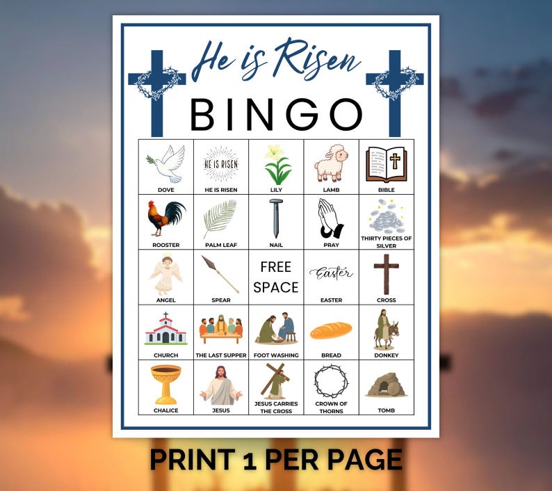 50 He is Risen Bingo Game, He is Risen Bingo Printable, Easter Activity ...