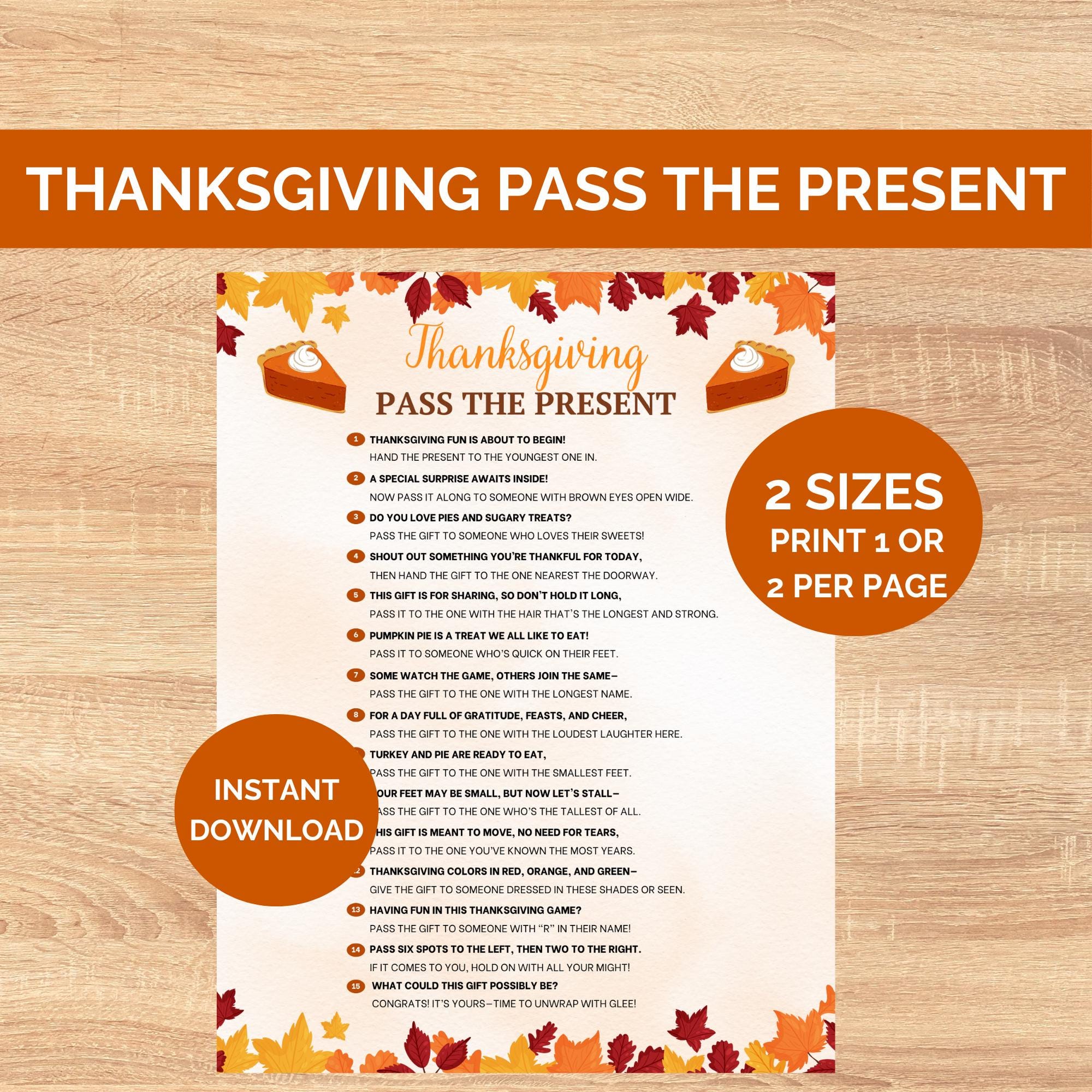 Thanksgiving Pass the Present, Thanksgiving Party Game, Thanksgiving ...