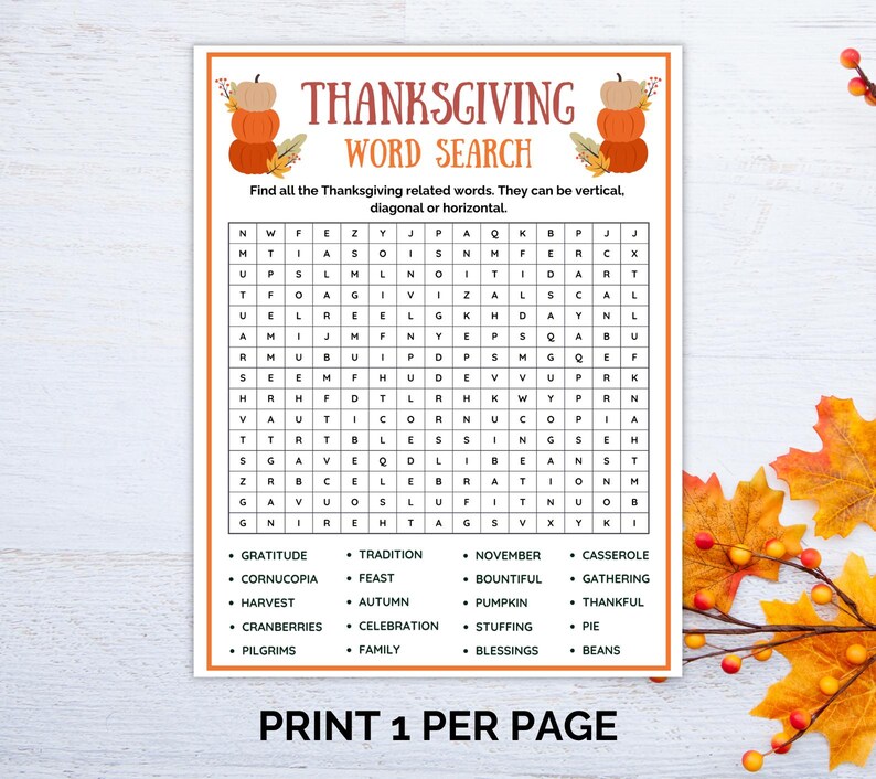 Thanksgiving Word Search Game, Fun Thanksgiving Game, Thanksgiving ...