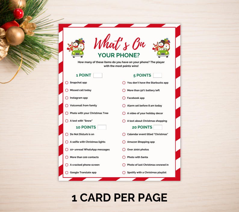 Christmas What's on Your Phone Game, Printable Christmas Game ...