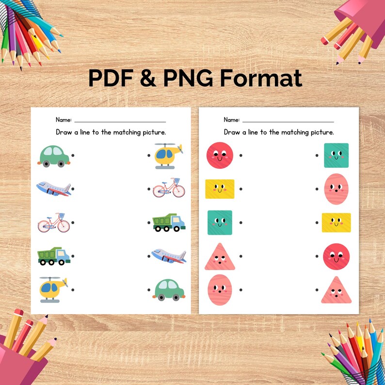 20 Printable Matching Worksheets, Match the Picture, Kindergarten ...