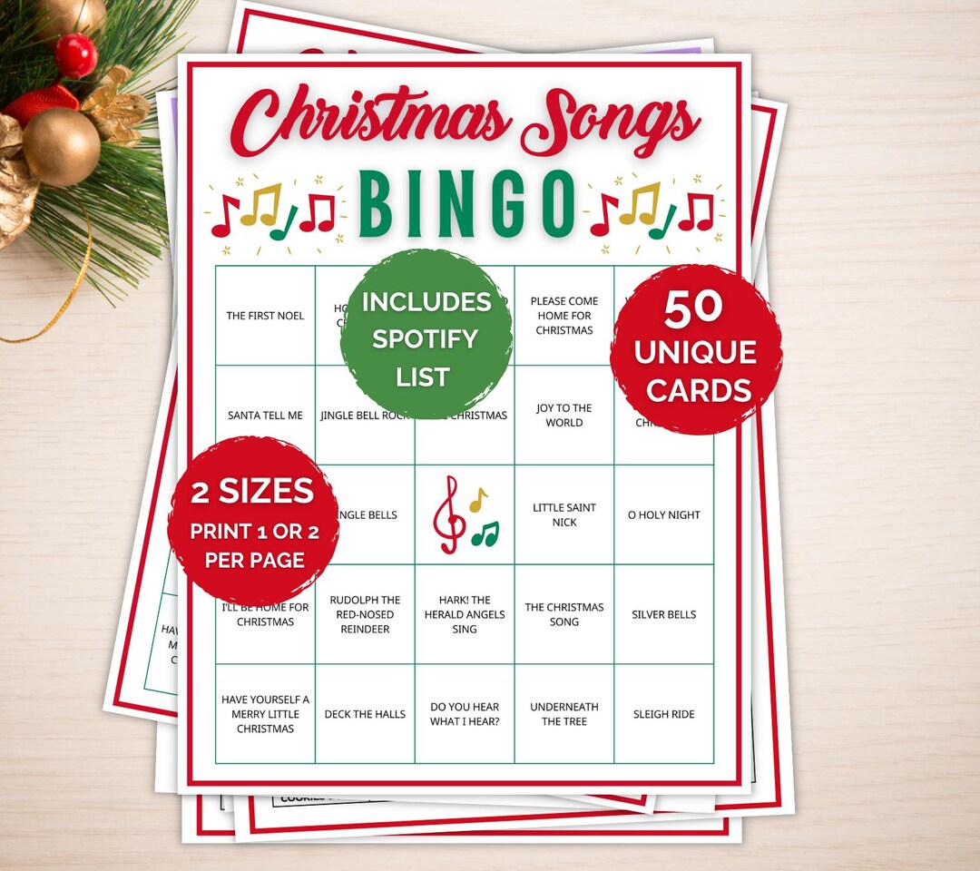 50 Christmas Songs Bingo Cards, Christmas Songs Bingo, Christmas Party ...
