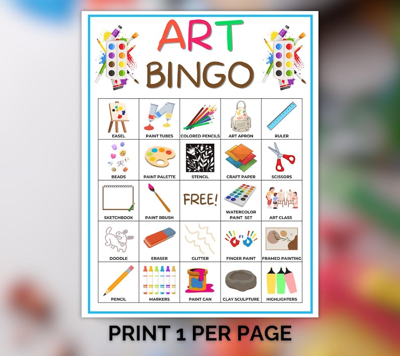 30 Art Bingo Cards, Art Bingo Cards, Art Party Games, Printable ...