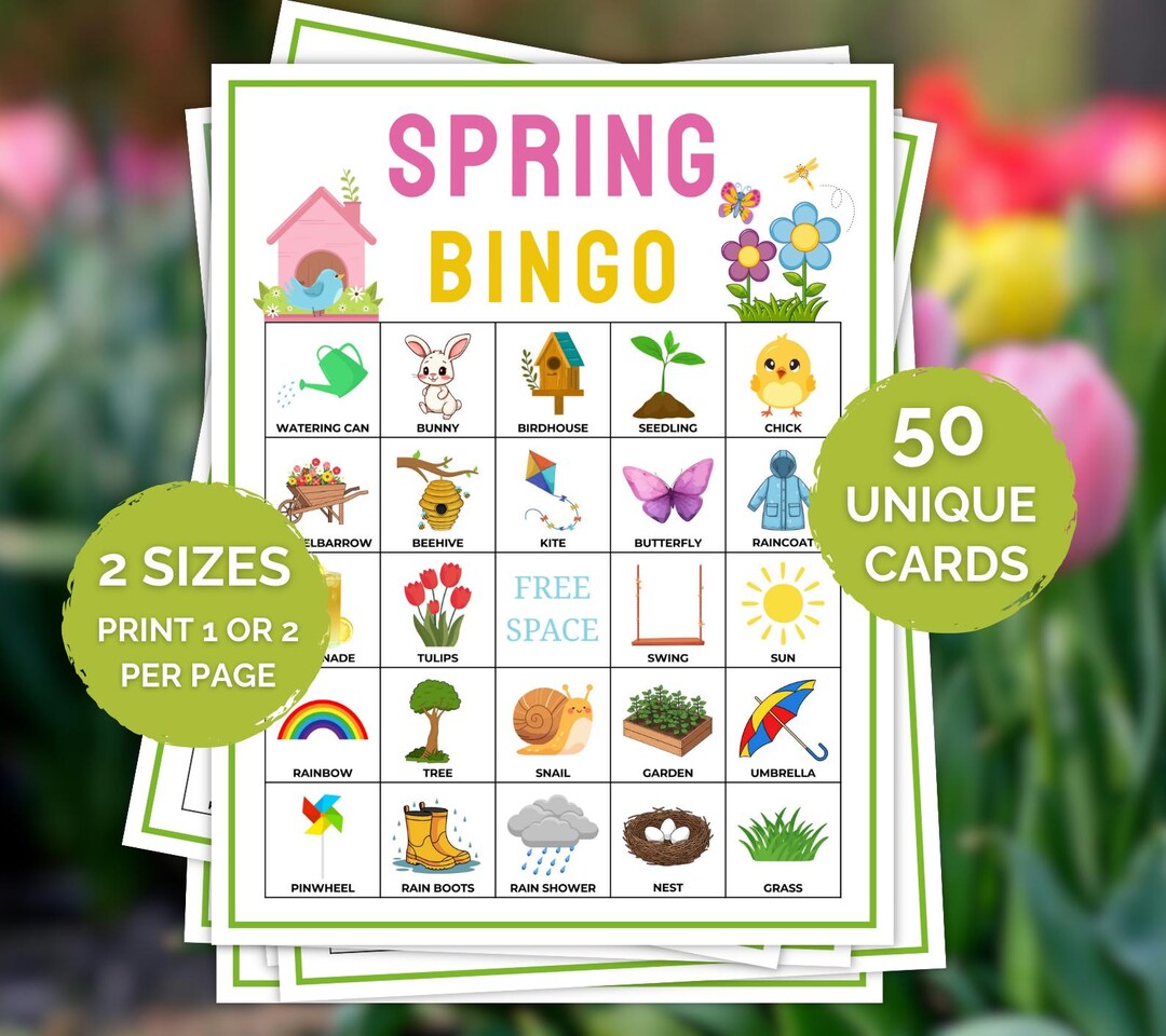 50 Spring Bingo Cards, Spring Bingo Printable, Spring Party Game ...