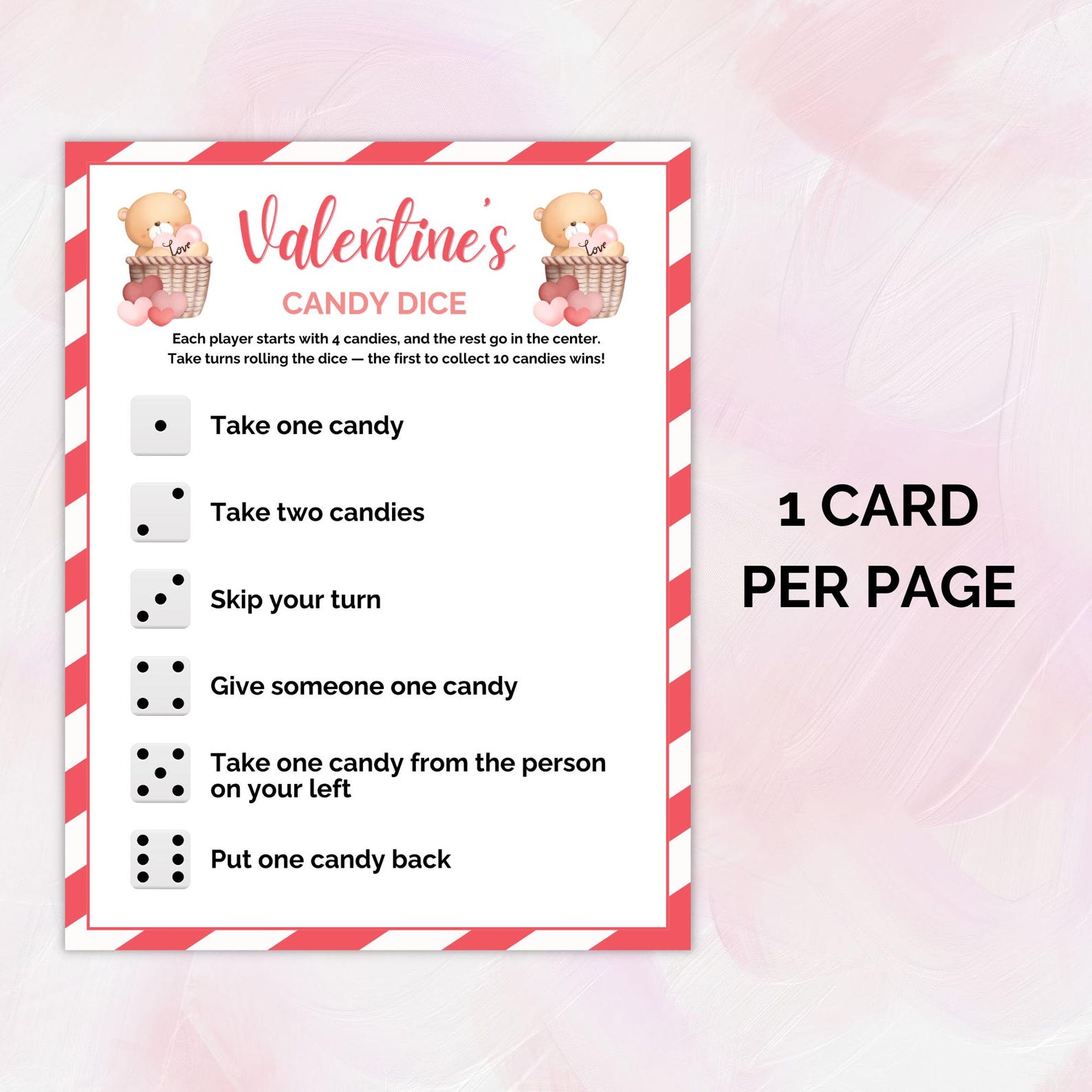 Valentine's Day Candy Dice Game, Valentine's Day Candy Dice, Valentines ...