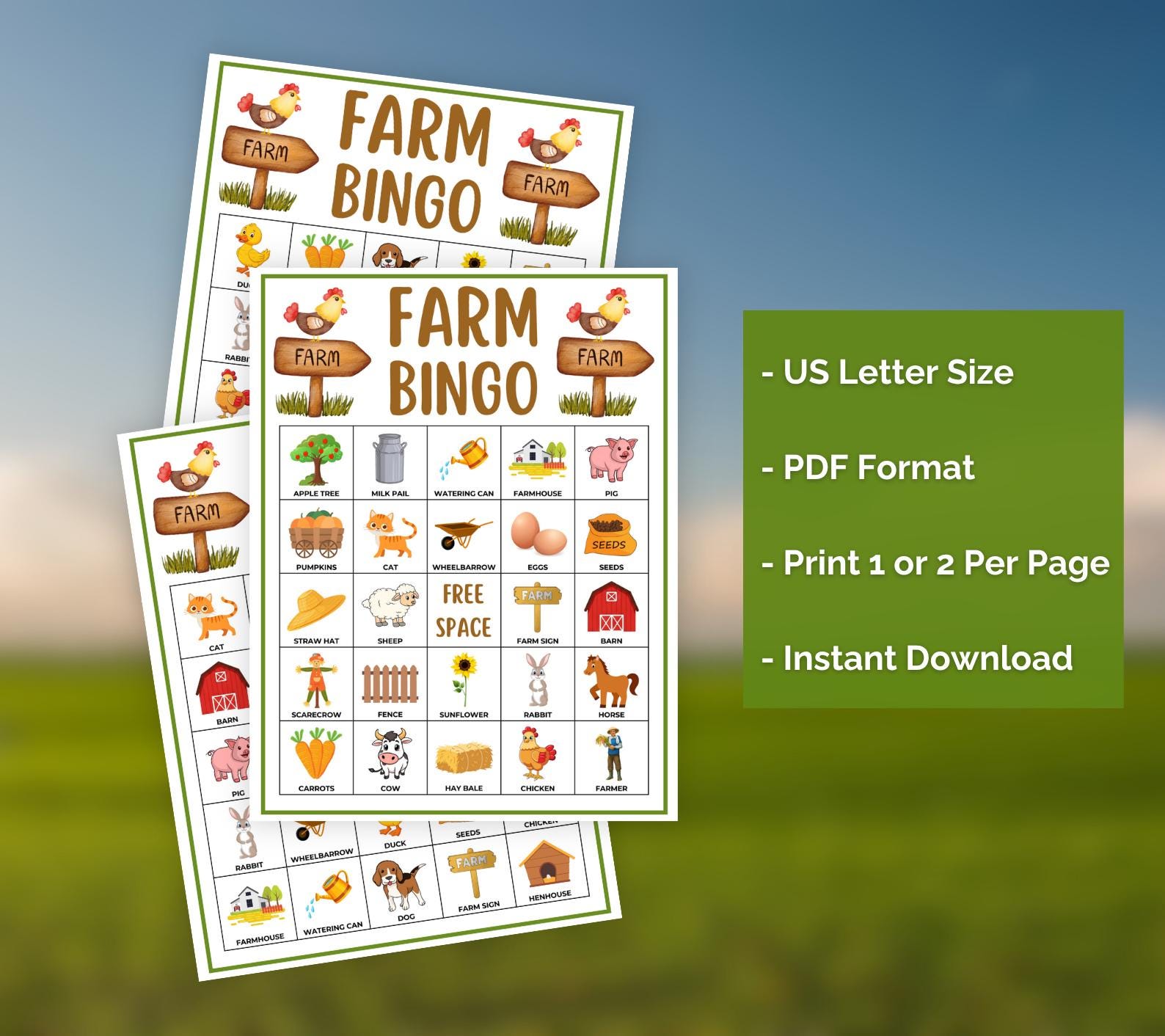 40 Farm Bingo Cards, Farm Bingo Printable Game, Farm Party Game ...
