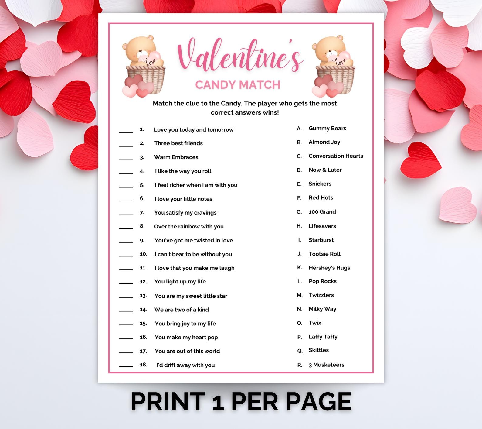 Valentine’s Day Candy Match, Candy Match Game, Valentine's Party Games ...