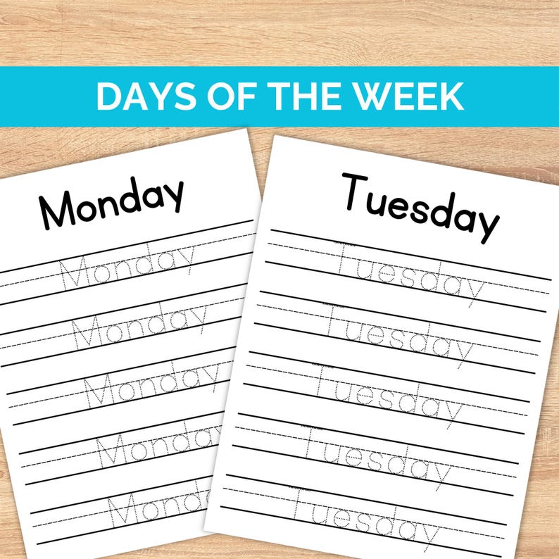 Days of the Week Tracing Sheets, Days of the Week Tracing Worksheets ...