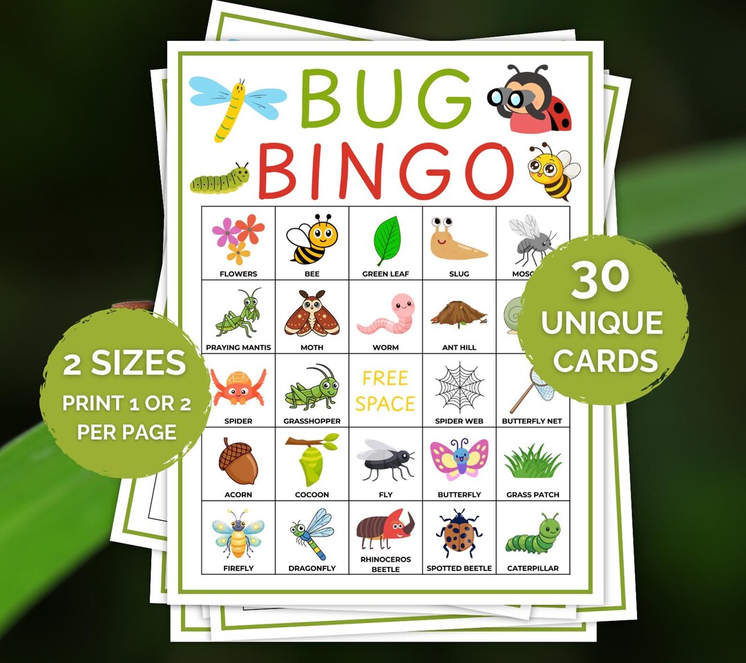30 Bug Bingo Cards, Bug Bingo Printable, Insect Bingo, Garden Bug Game ...