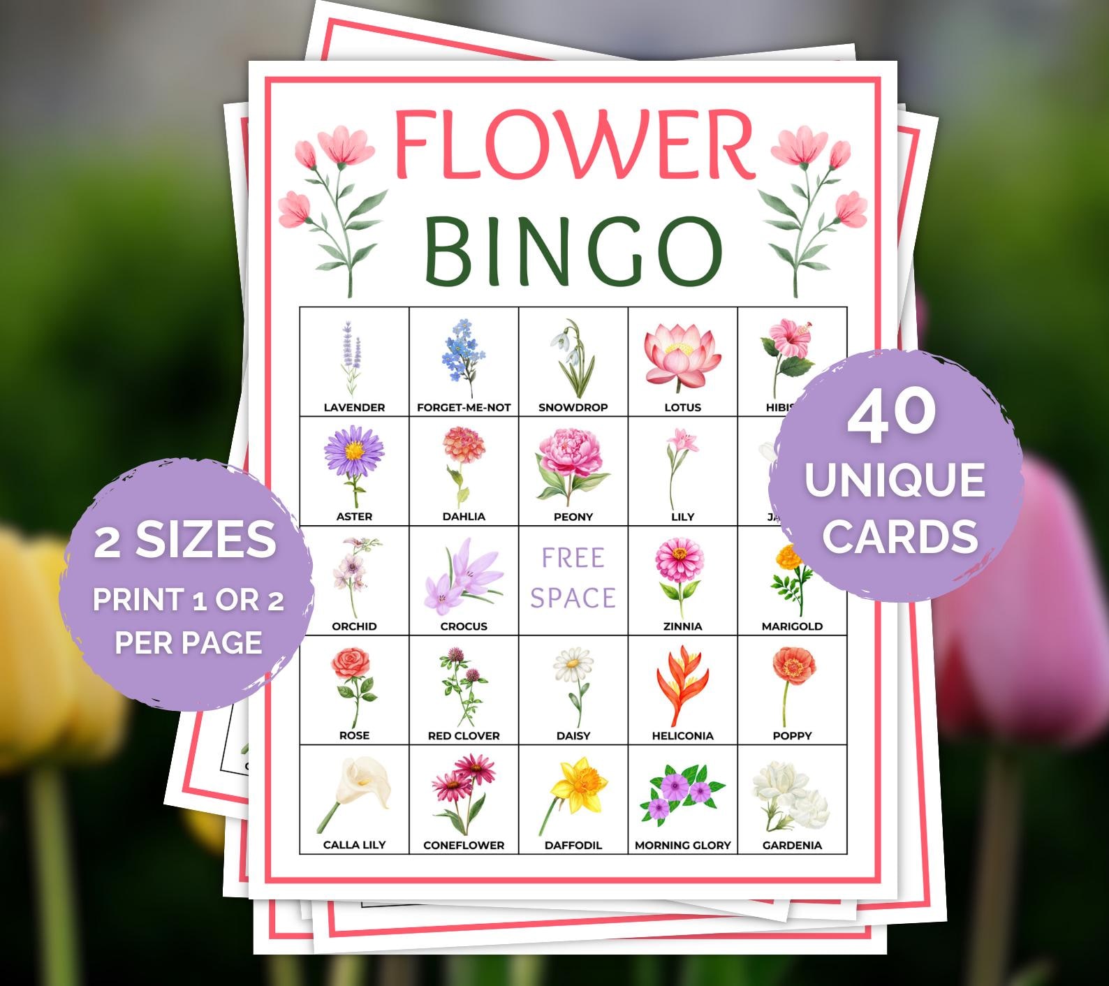 40 Flower Bingo Cards, Flower Bingo Game for Kids & Adults, Garden Club ...