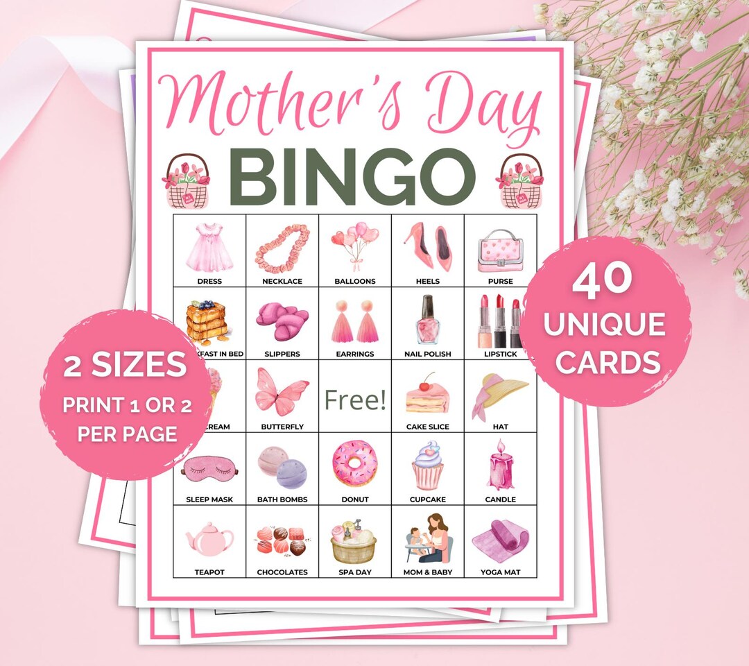 40 Printable Mother's Day Bingo Cards, Mother's Day Bingo, Mother's Day ...