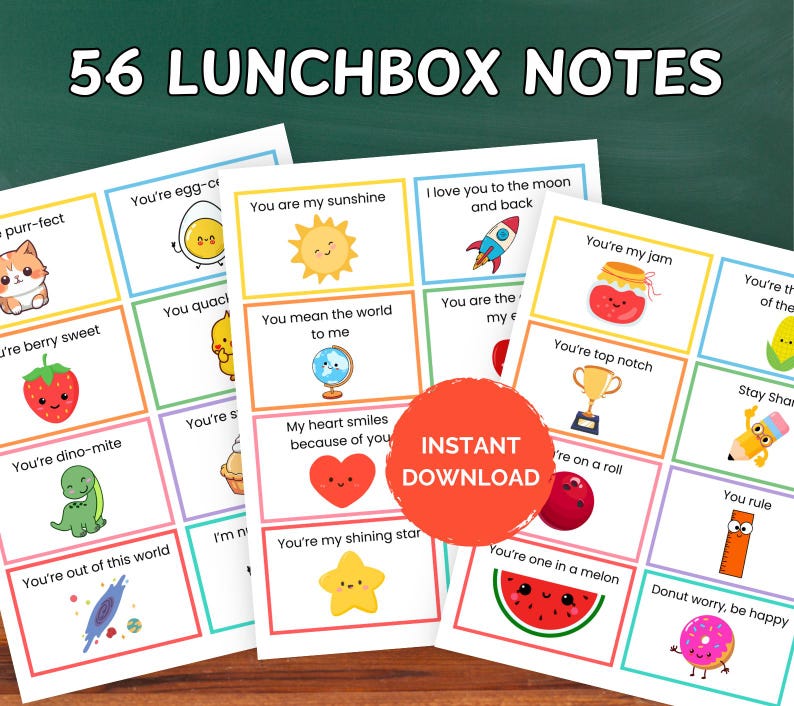56 Printable Lunchbox Notes, Printable Lunchbox Notes for Kids, Cute ...