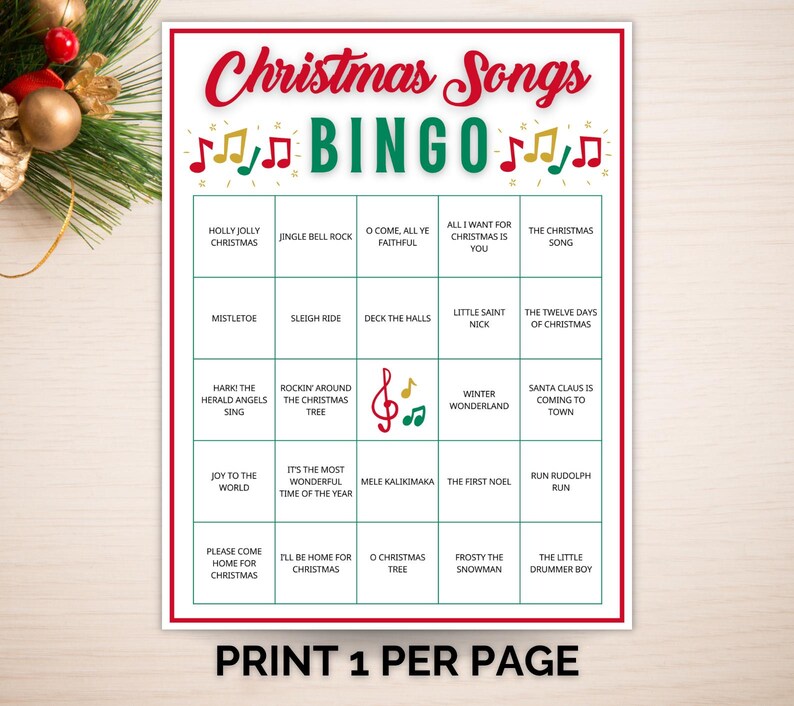 50 Christmas Songs Bingo Cards, Christmas Songs Bingo, Christmas Party ...