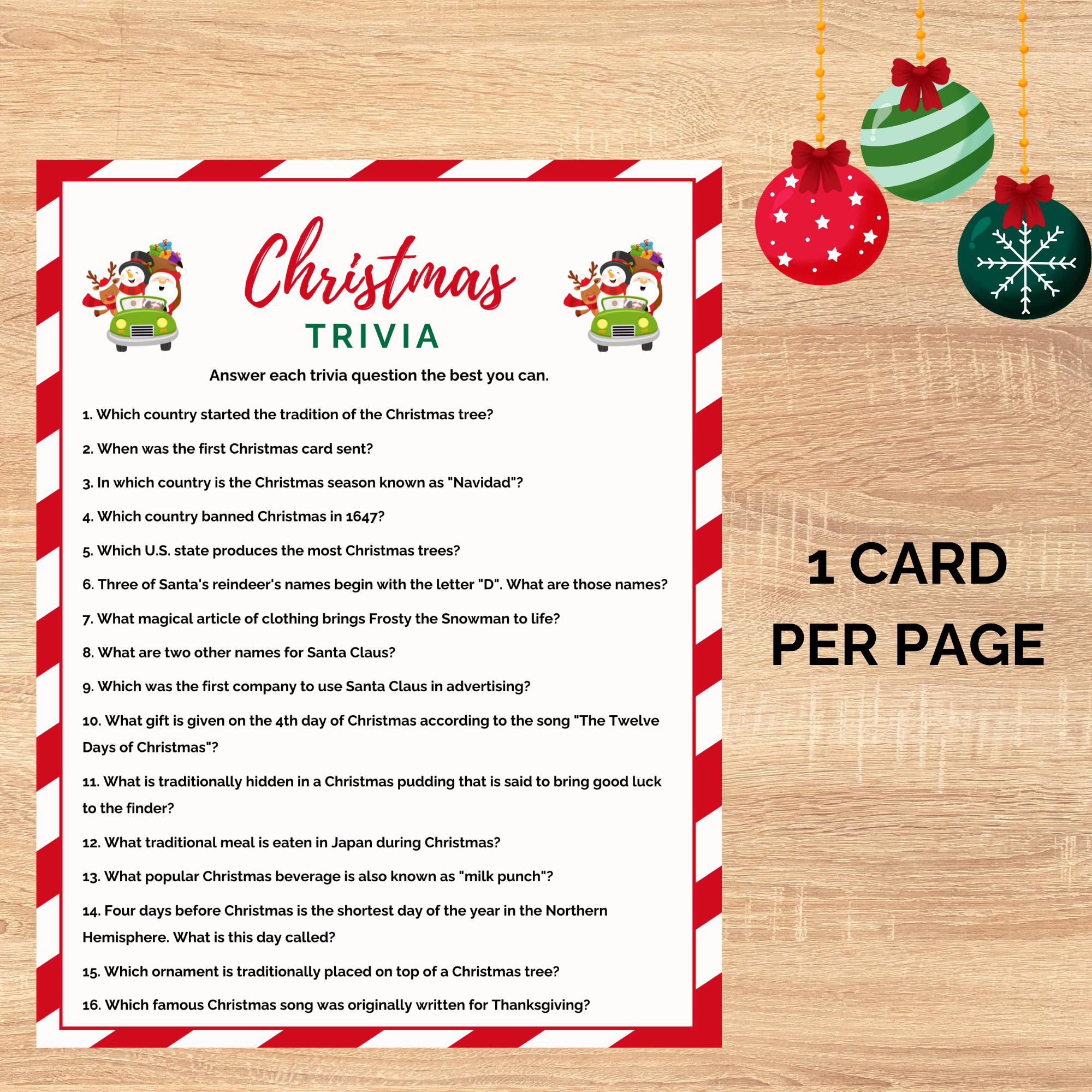 Christmas Trivia, Family Game, Printable Christmas Game, Christmas ...