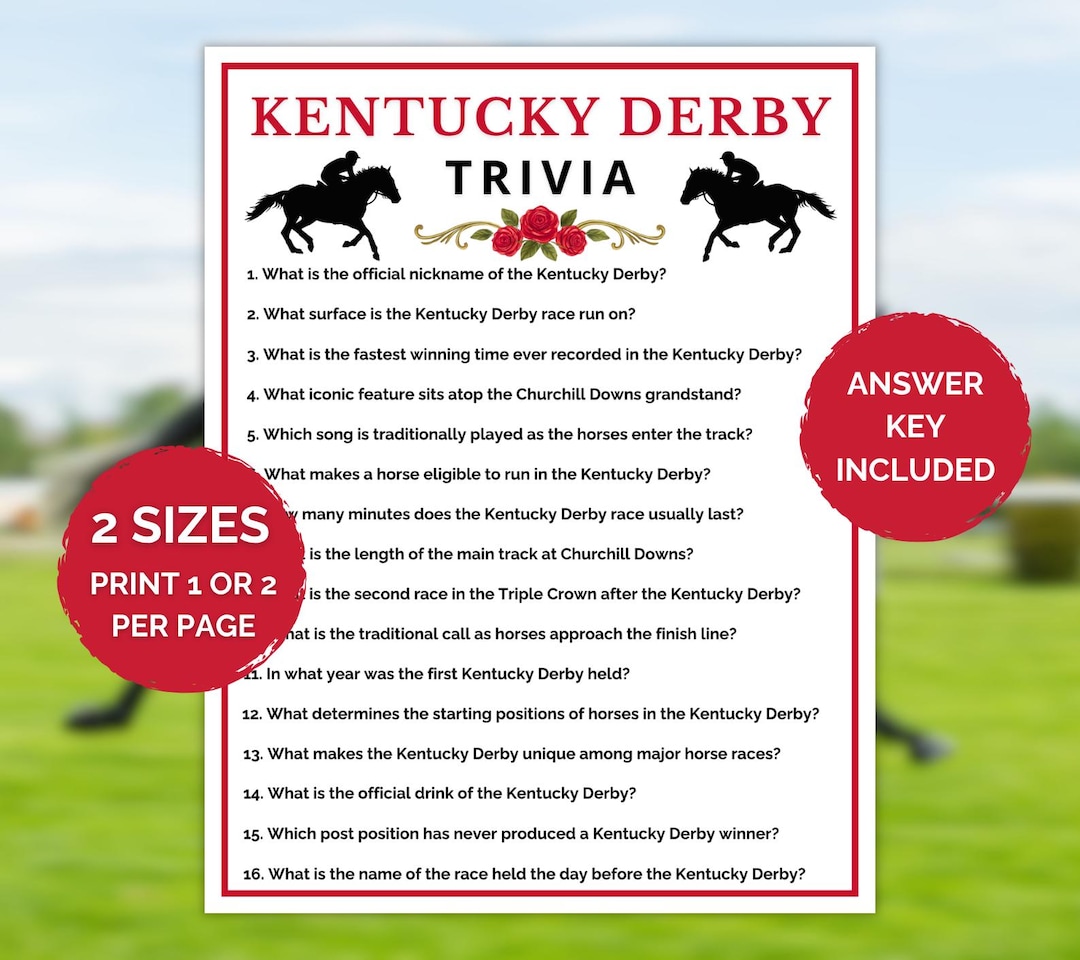 Kentucky Derby Trivia Printable, Derby Party, Horse Racing Trivia ...