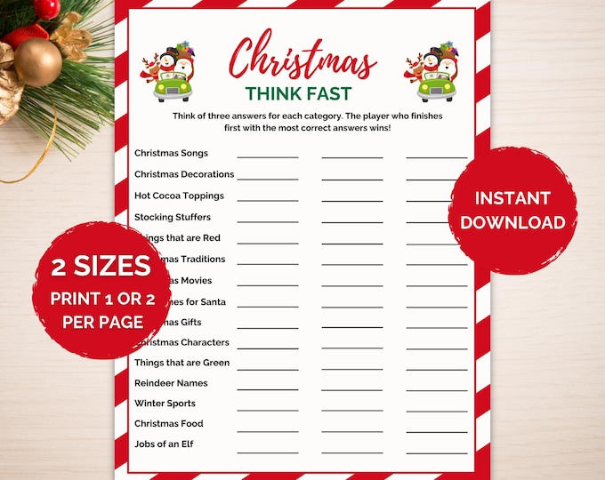 Christmas Think Quick Trivia Game, Friendsmas Fast Thinking Game ...