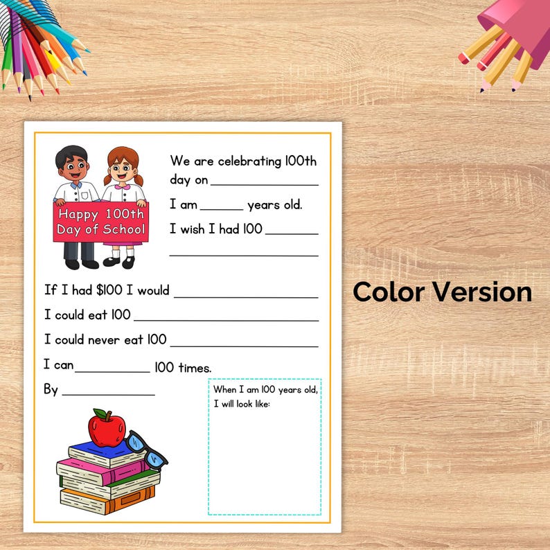 100 Days of School, 100th Day of School Worksheet, 100th Day of School ...