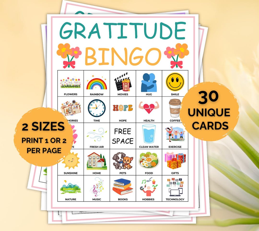 30 Gratitude Bingo Cards, Gratitude Bingo Printable Game, Gratitude ...