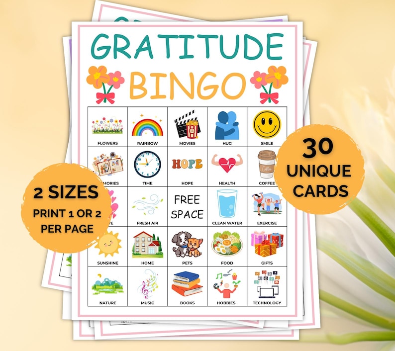 30 Gratitude Bingo Cards, Gratitude Bingo Printable Game, Gratitude ...