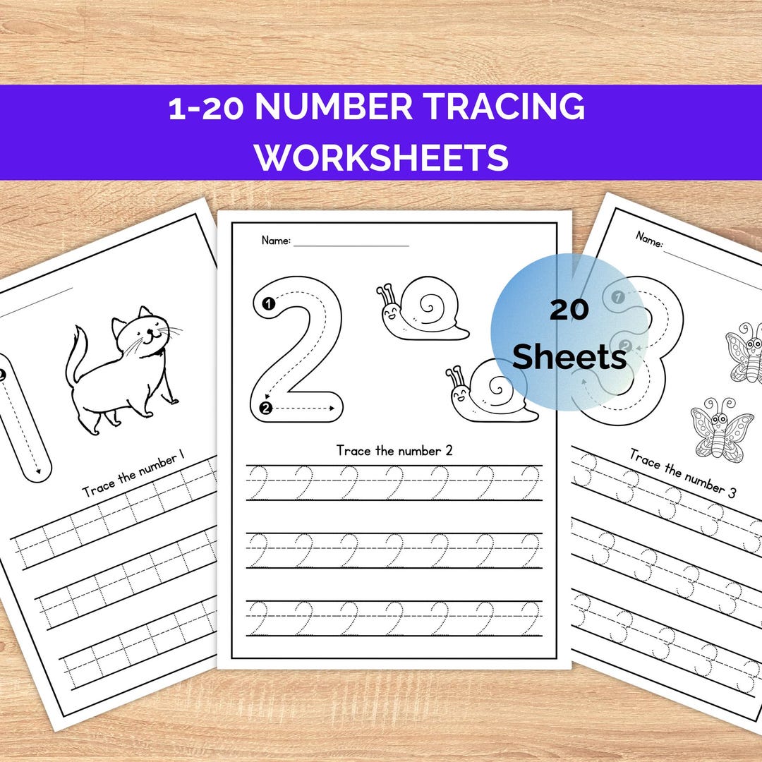 1-20 Printable Number Tracing, 20 Number Tracing Worksheets, Preschool ...