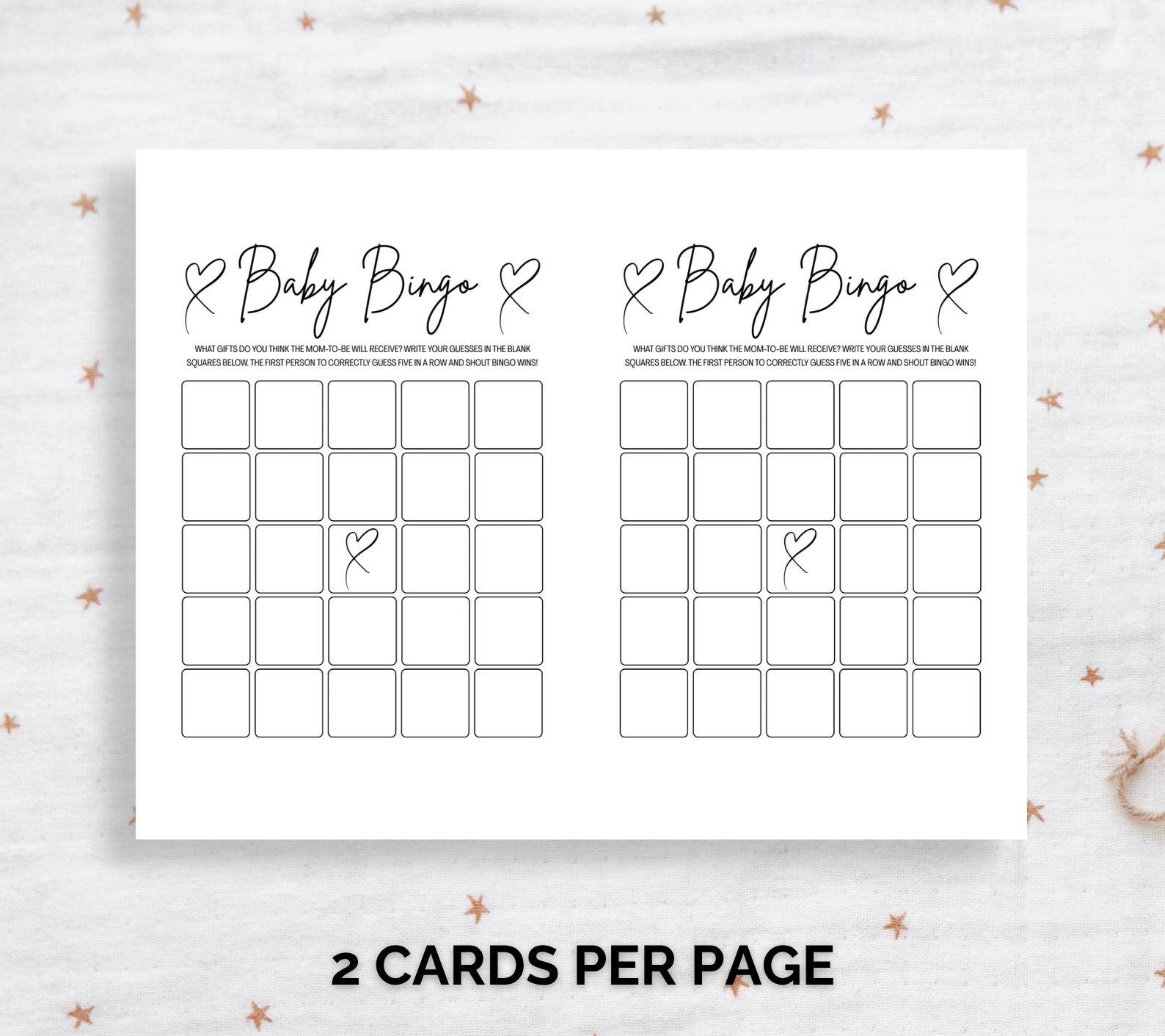 Blank Baby Shower Bingo, Baby Shower Bingo, Baby Gift Bingo Cards, Baby ...