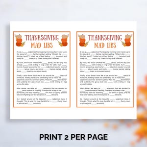 Thanksgiving Mad Libs Game, Funny Fall Party Printable Activity, Family ...
