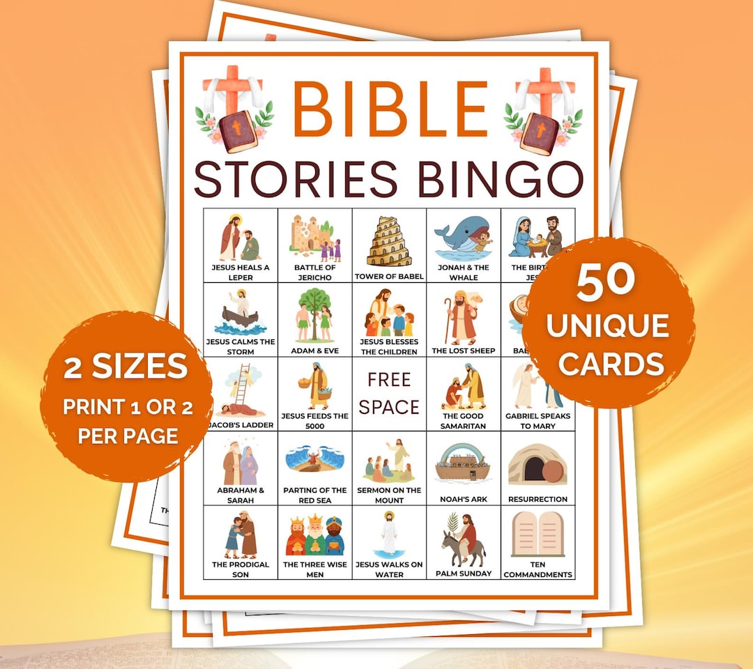 50 Bible Stories Bingo Printable, Bible Stories Bingo Cards, Sunday ...
