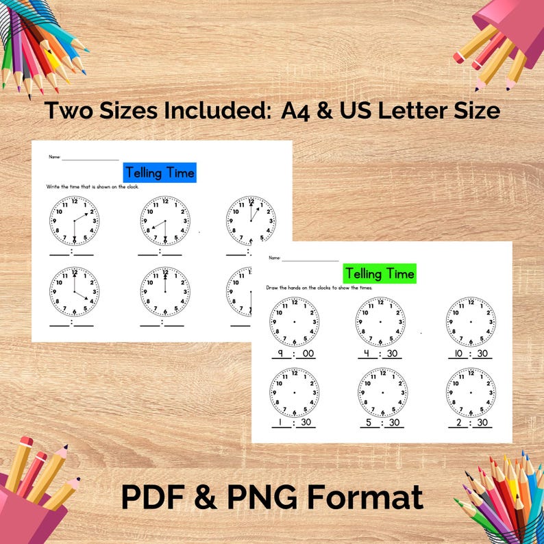 Telling Time to the Hour Worksheet, Learn to Tell the Time, Digital ...