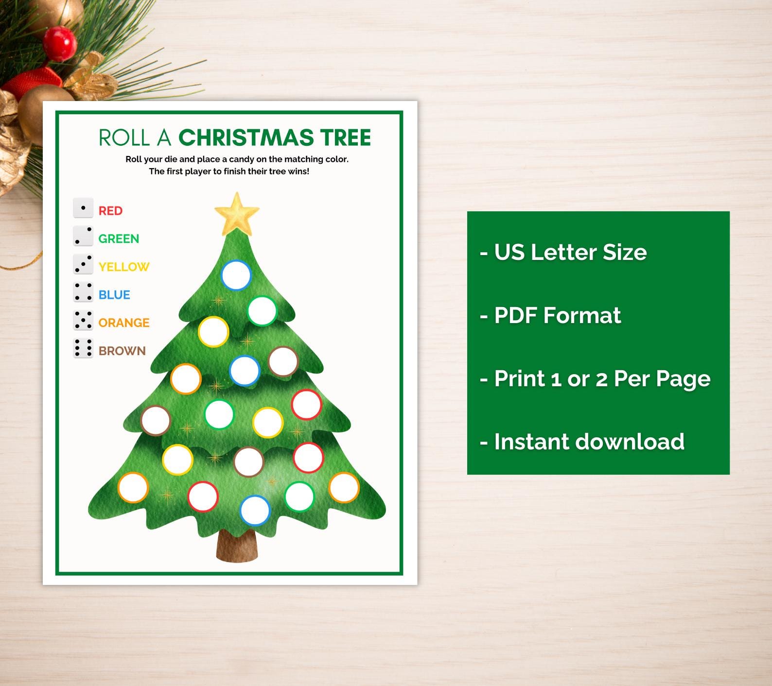 Roll a Christmas Tree Game, Christmas Party Game, Family Christmas ...