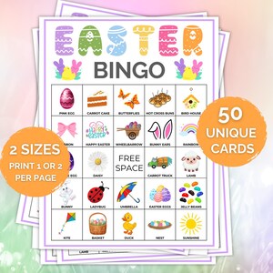 50 Printable Easter Bingo Cards, Kids Easter Party Game, Easter ...