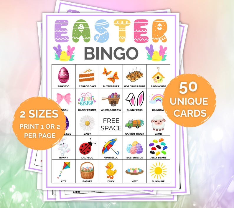 50 Printable Easter Bingo Cards, Kids Easter Party Game, Easter ...
