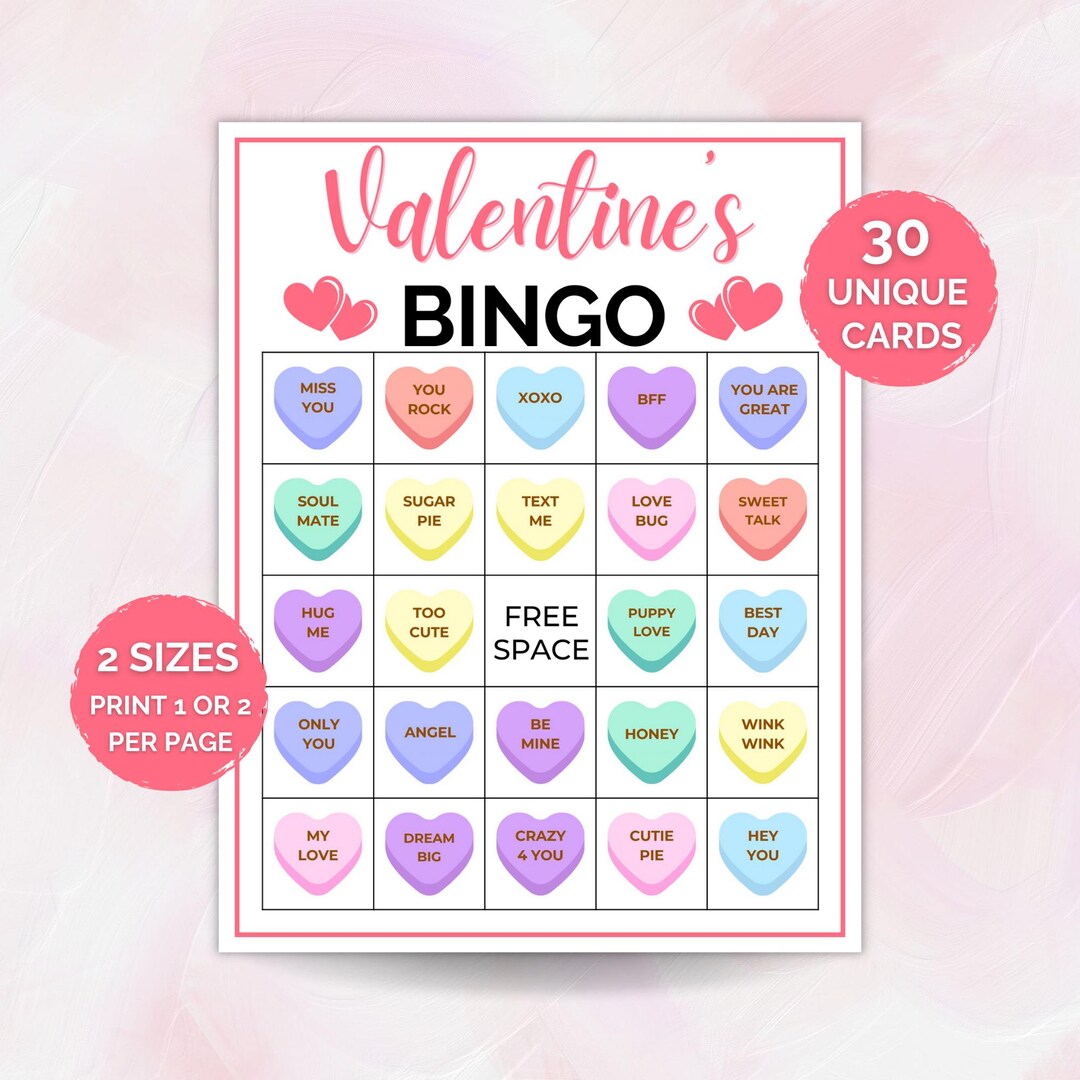 Valentine's Day Bingo, Valentine's Activity, 30 Valentine's Day Bingo ...