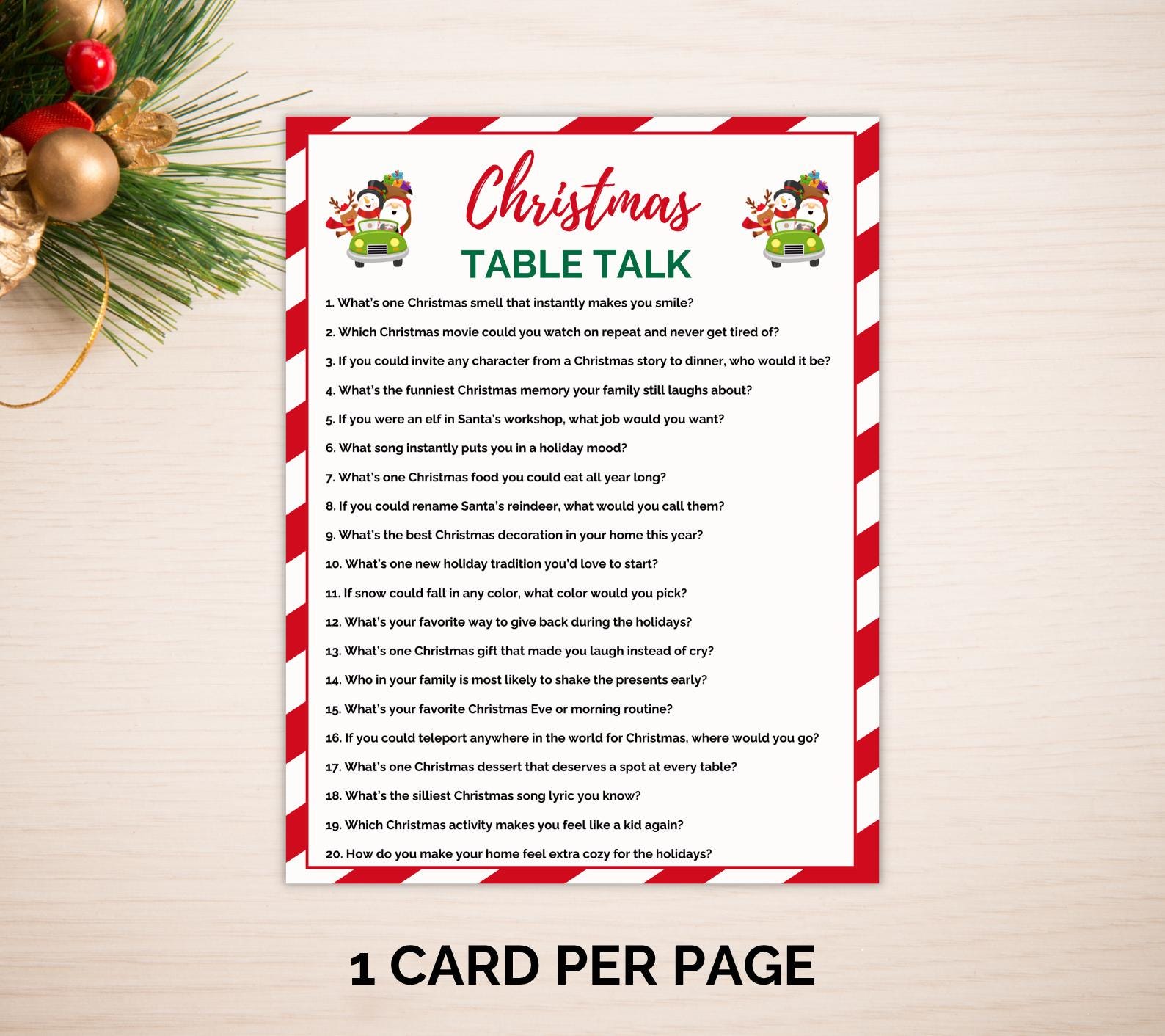 Christmas Table Talk, Family Game, Printable Xmas Game, Holiday ...