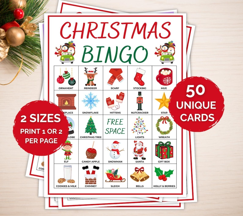 50 Christmas Bingo Cards, Christmas Bingo, Christmas Party Game ...