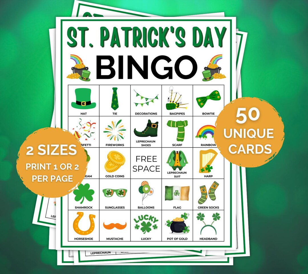 50 St. Patricks Day Bingo Cards Game, St. Patrick's Day Bingo, St.paddy ...