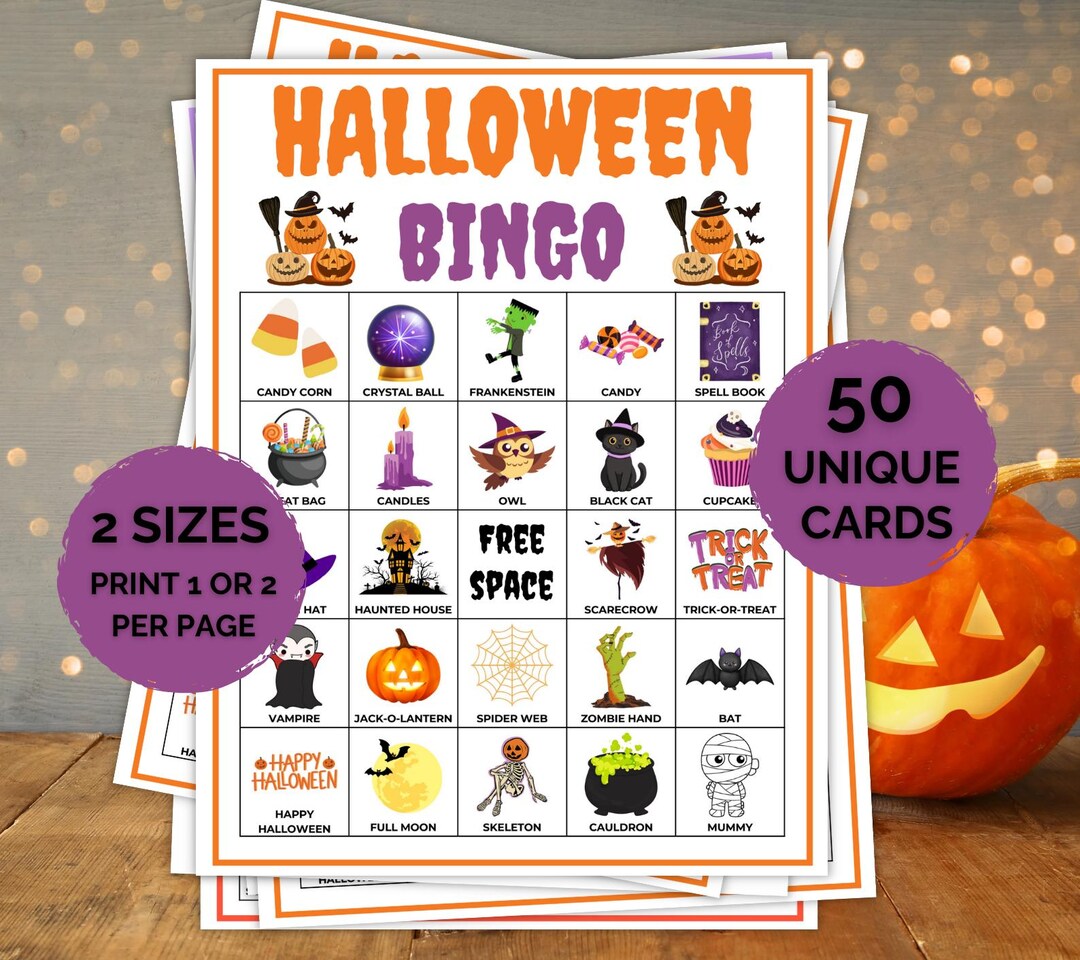 50 Halloween Bingo Cards, Halloween Bingo, Halloween Party Games ...