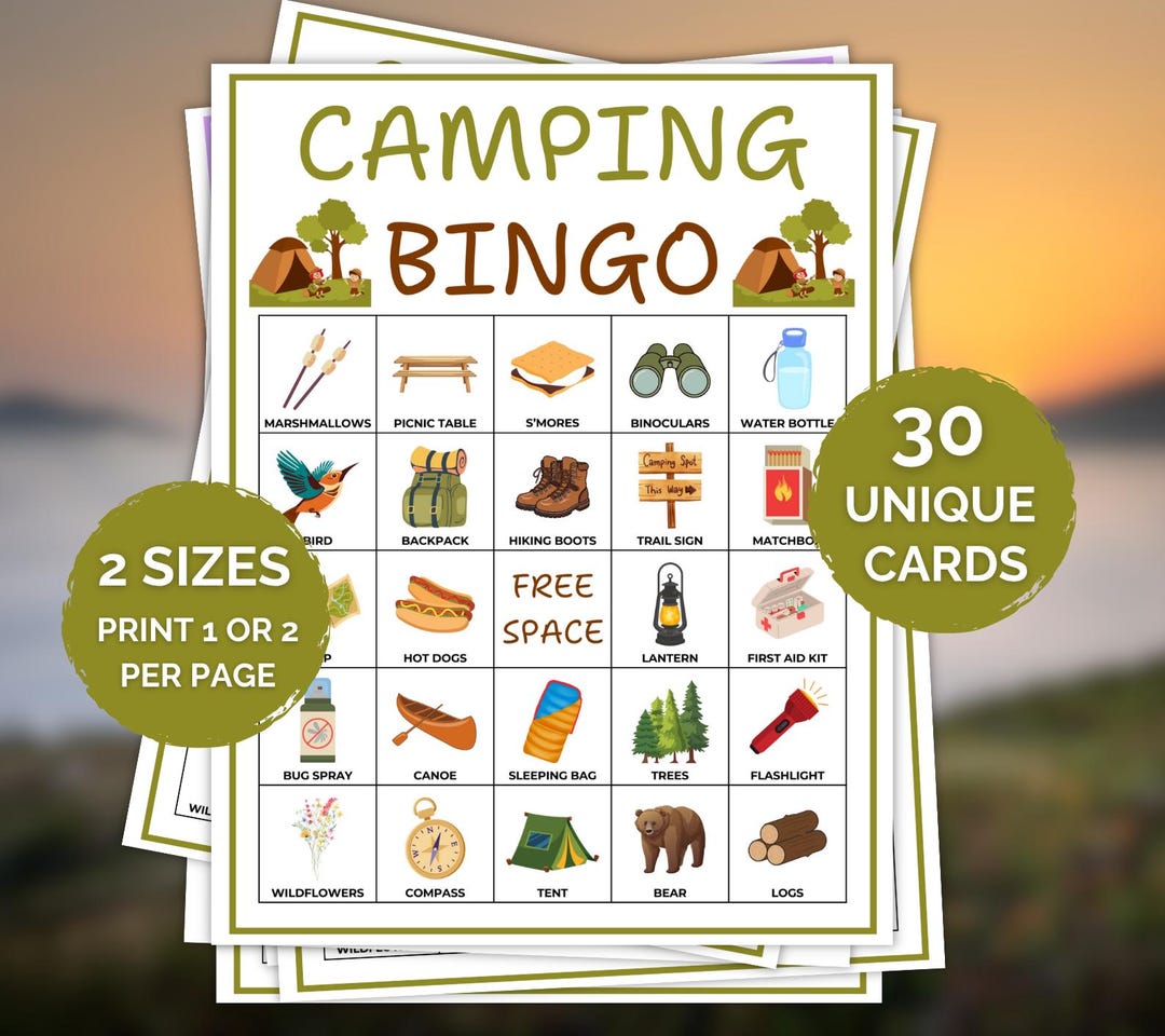 30 Camping Bingo Cards, Camping Bingo Game for Kids & Adults ...