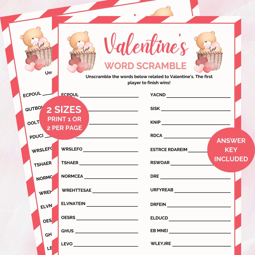 Valentine's Day Word Scramble, Valentine's Day Party Game, Valentine's ...