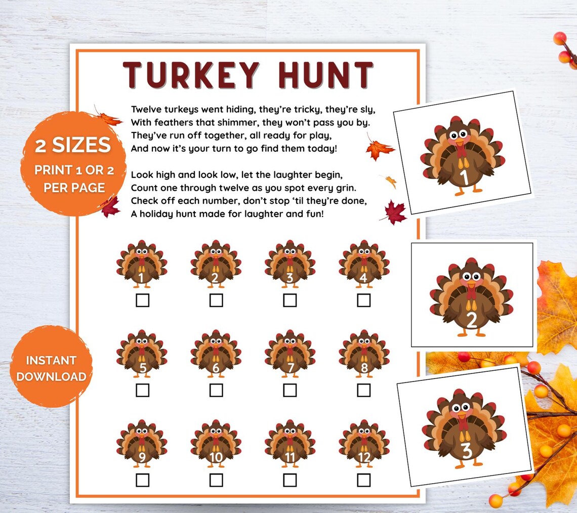 Thanksgiving Turkey Hunt Game, Thanksgiving Scavenger Hunt, Printable ...