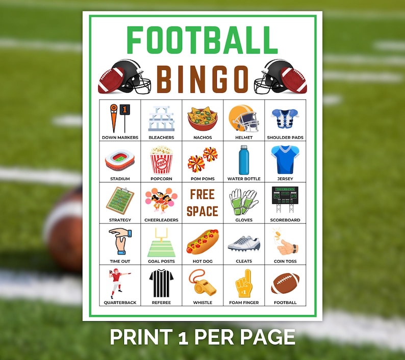 50 Football Bingo Cards, Printable Football Bingo, Football Party Game ...