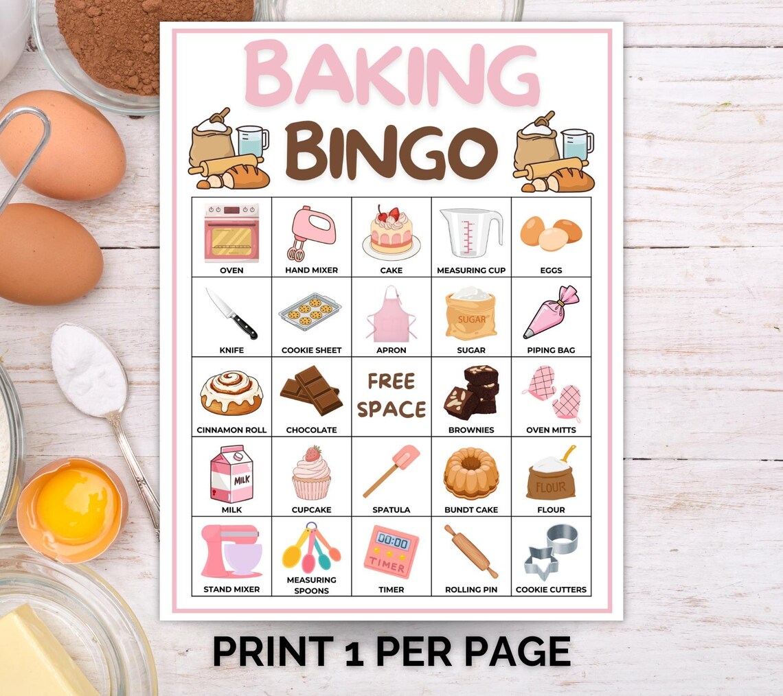 30 Baking Bingo Cards, Baking Bingo Printable, Kitchen Party Game ...