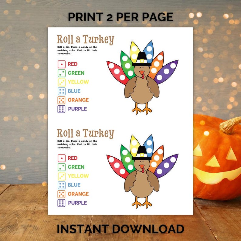 Roll a Turkey Kids Game, Thanksgiving Roll a Turkey Family Game ...