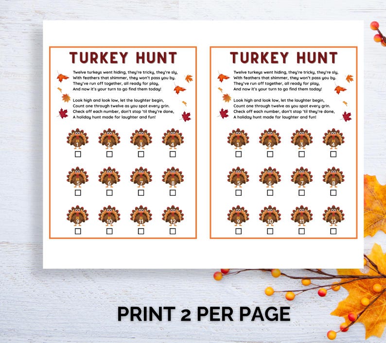 Thanksgiving Turkey Hunt Game, Thanksgiving Scavenger Hunt, Printable ...